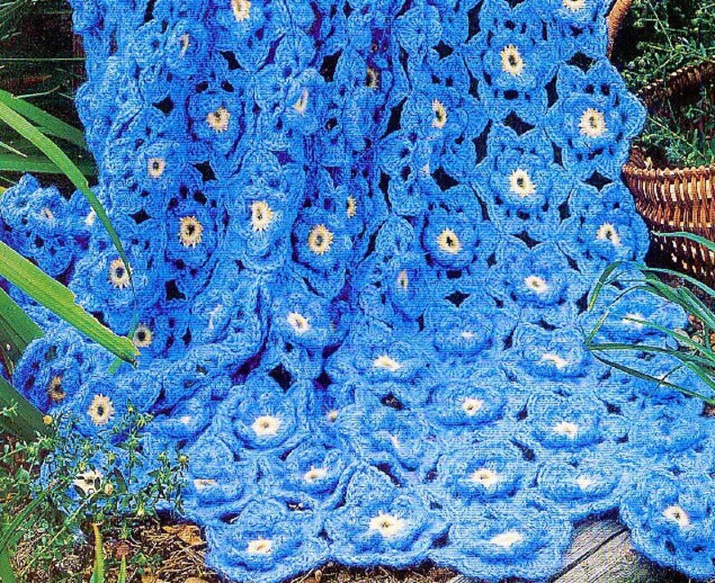 Vintage Crochet Pattern Lacy Forget Me Not Flowers Afghan PDF Instant ...