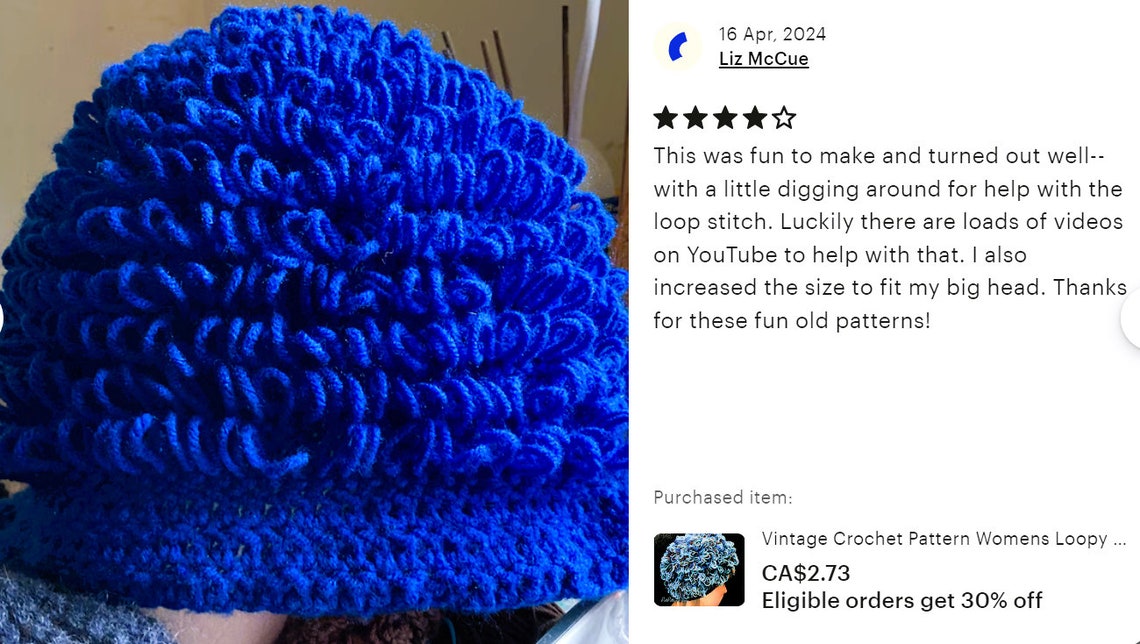 Vintage Crochet Pattern Womens Loopy Loop Stitch Hat PDF Instant ...