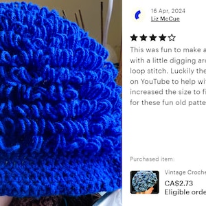 Vintage Crochet Pattern Womens Loopy Loop Stitch Hat PDF Instant ...