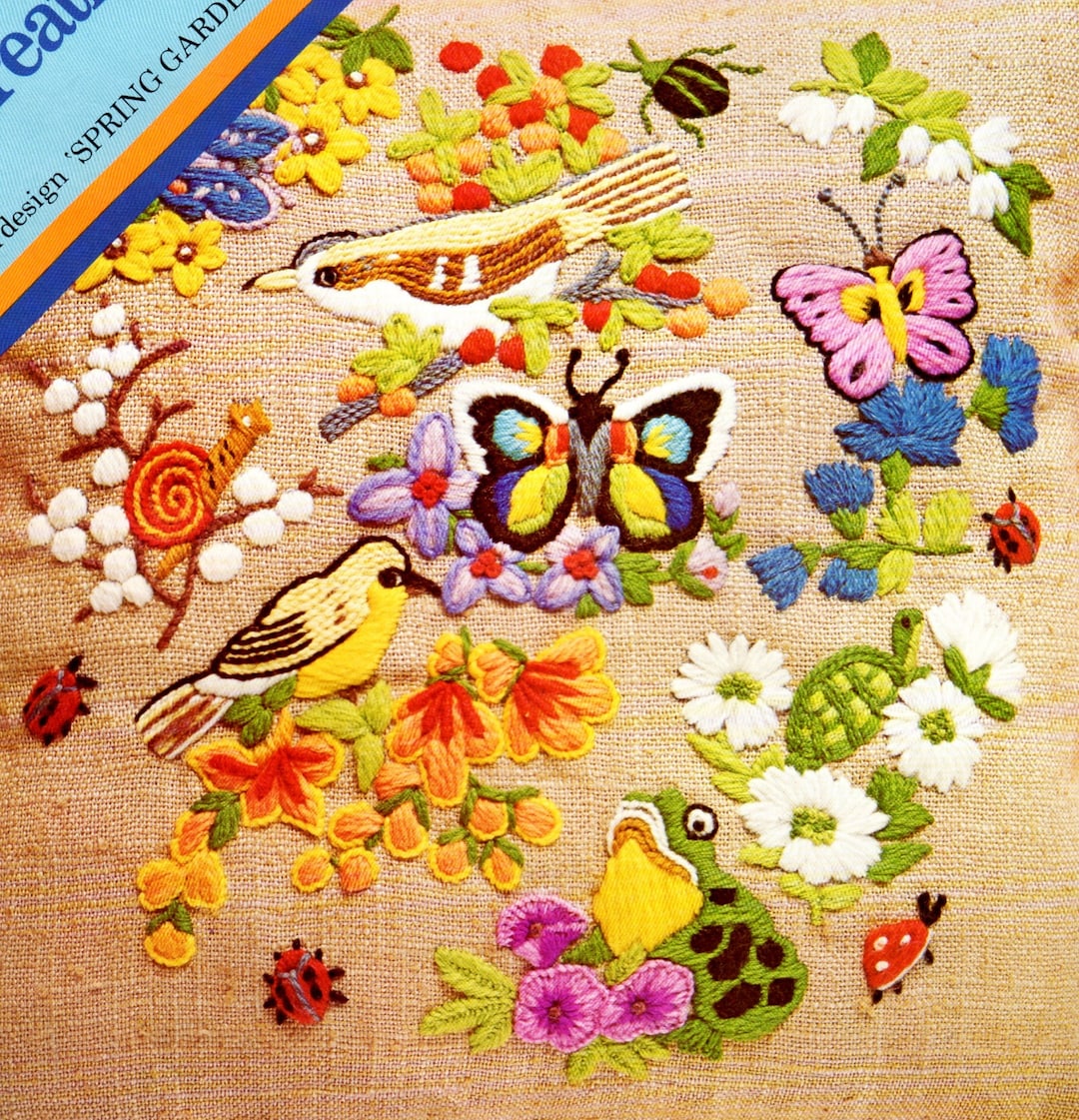 PDF Vintage Crewel Embroidery Pattern Spring Garden Animals Flower ...