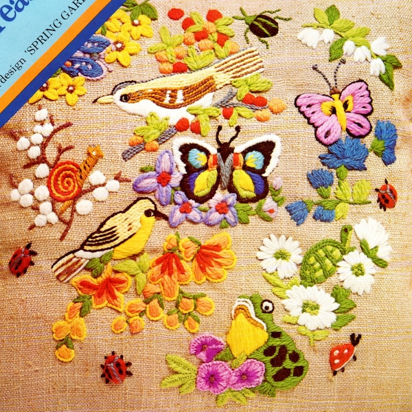 Vintage Crewel Embroidery Garden Birds - Etsy