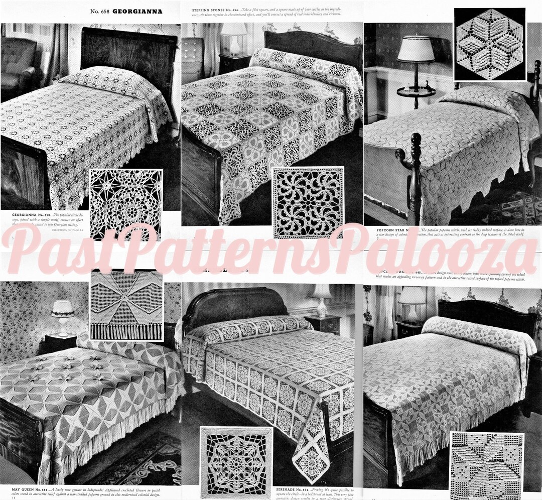 Vintage Bedspread Patterns 12 to Crochet and 2 to Knit in Cotton Thread ...