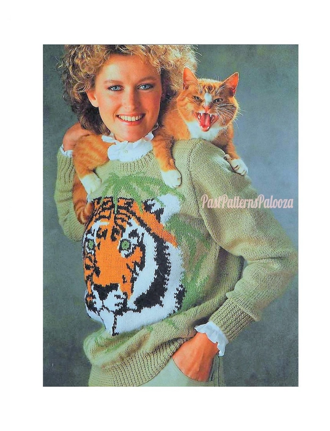 Vintage Knitting Pattern Womens Tiger Face Sweater PDF Instant Digital ...