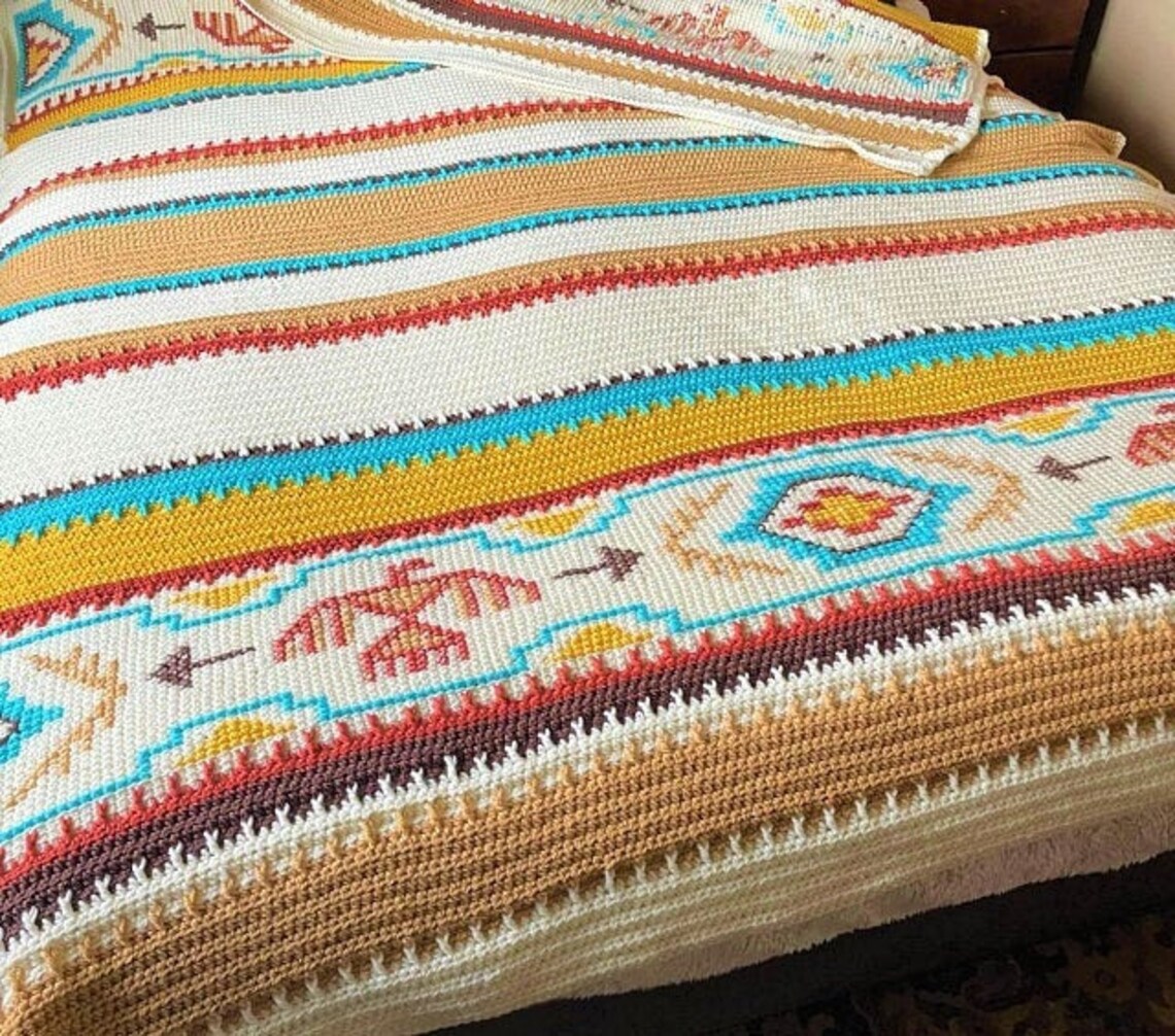 Vintage Crochet Afghan Indian Blanket Pattern PDF Instant - Etsy