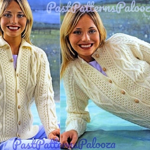 Vintage Knitting Pattern Womens Traditional Cabled Aran Cardigan ...