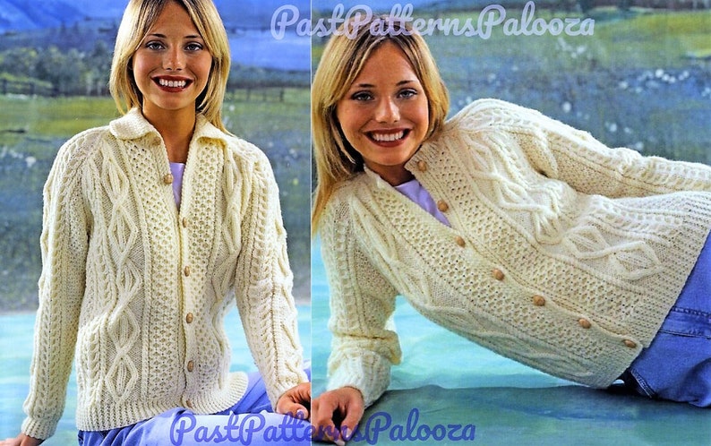 Vintage Knitting Pattern Womens Traditional Cabled Aran Cardigan ...