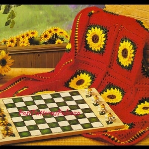Vintage Crochet Pattern Bright Sunflowers Motif Granny Squares Afghan ...