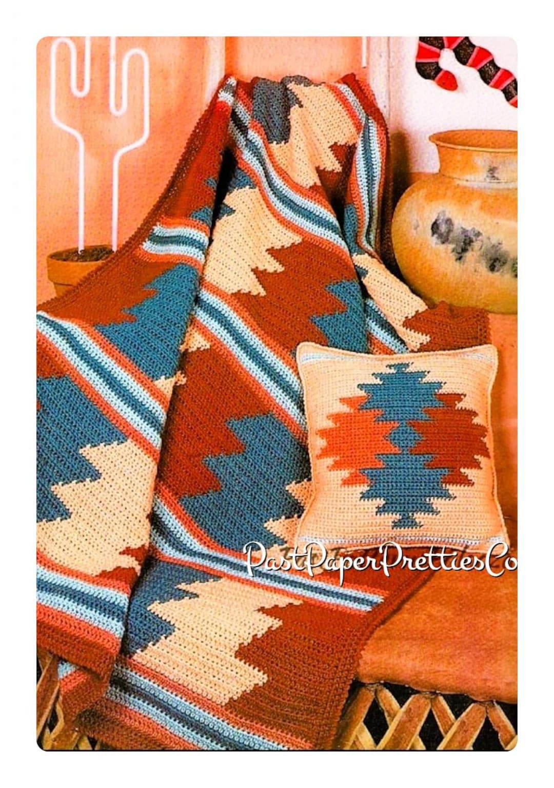 Vintage Crochet Afghan Pattern Southwestern Desert Sunset Blanket ...