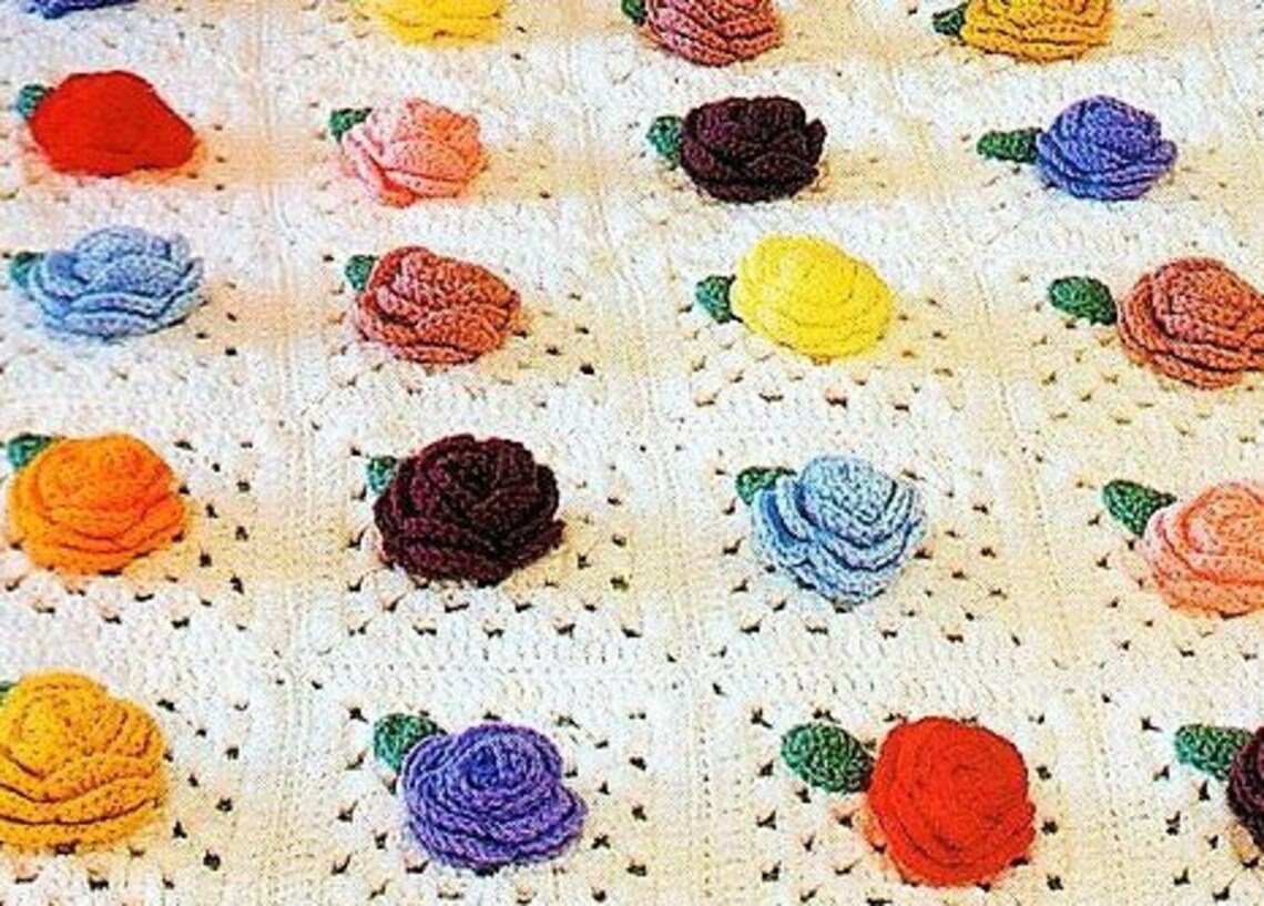 Vintage Crochet Pattern Bouquet of Roses Afghan PDF Instant - Etsy