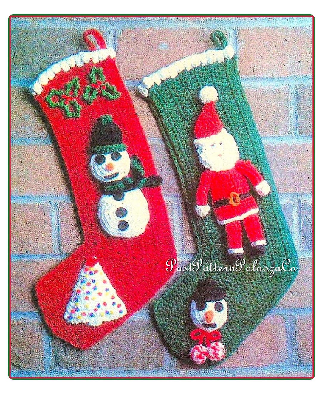 Vintage Crochet Pattern Christmas Stockings Santa and Snowman Popcorn ...