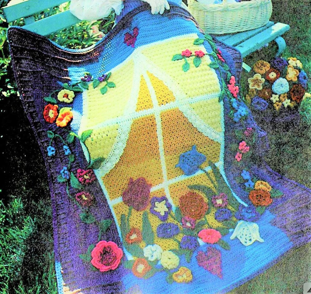 Vintage Crochet Pattern Beautiful Flower Window Box Afghan PDF Instant ...