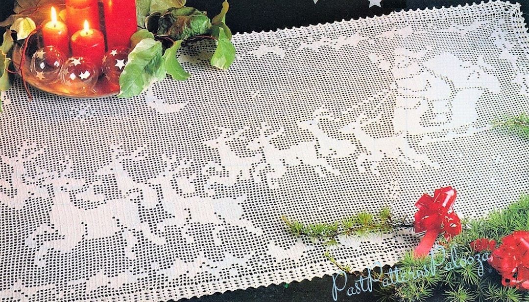 Vintage Filet Crochet Pattern Night Before Christmas Table Runner ...