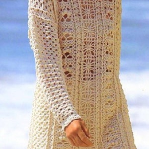 Vintage Crochet Pattern Womens Long Sweater Lacy Paneled Openwork Tunic PDF Instant Digital ...