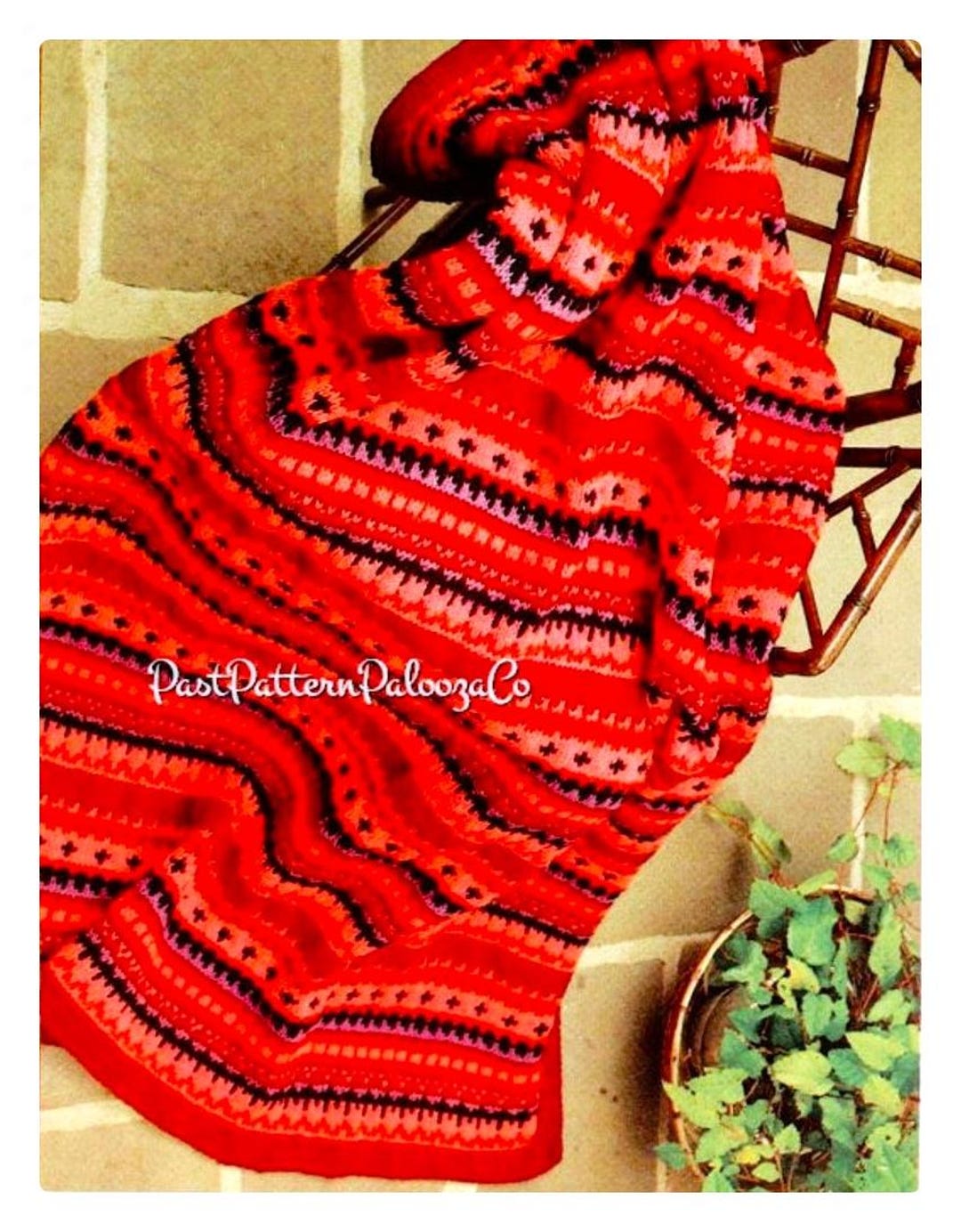Vintage Knitting Pattern Nordic Firelight Afghan Blanket PDF Instant ...