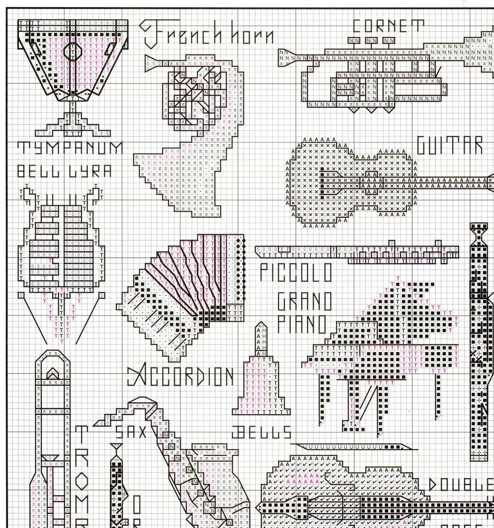 Vintage Cross Stitch Patterns Mini Musical Instruments Motifs PDF ...