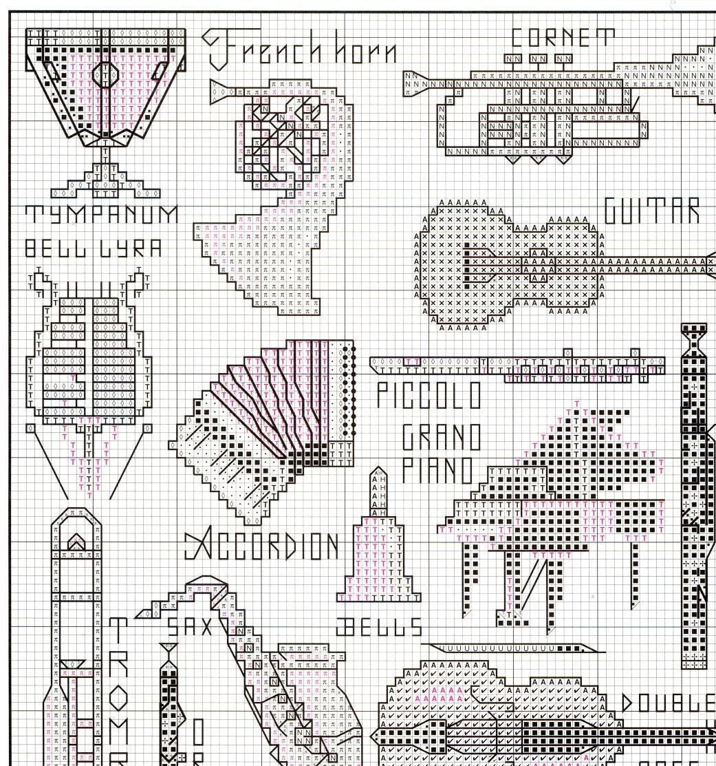 Vintage Cross Stitch Patterns Mini Musical Instruments Motifs PDF ...