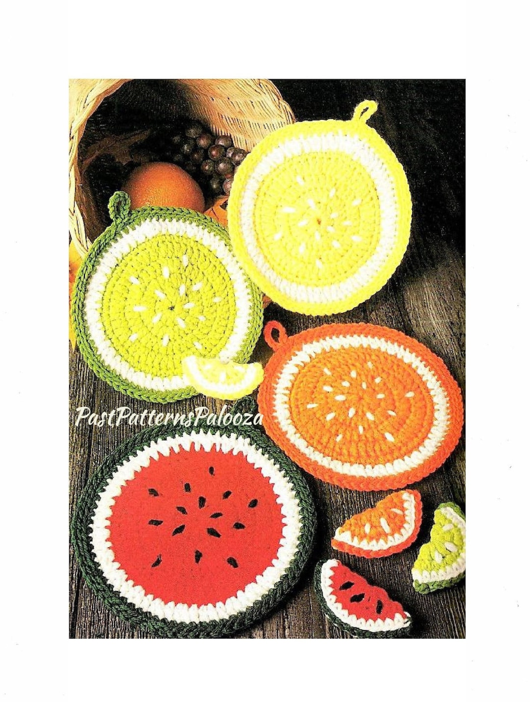 Vintage Crochet Pattern Fruit Slices Pot Holders Fridge Magnets Set PDF ...