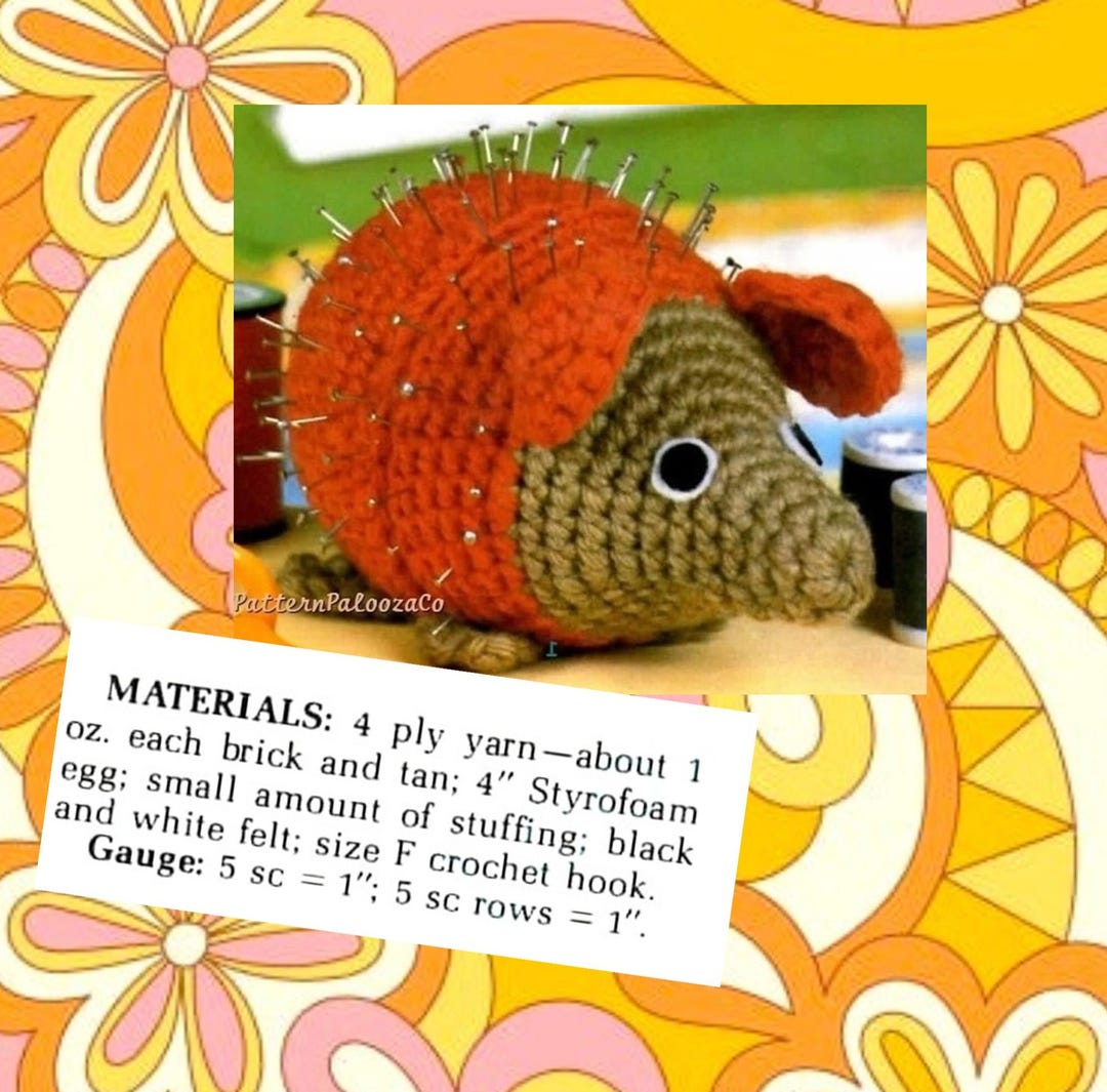Vintage Crochet Pattern 4" Cute Porcupine Pincushion PDF Instant ...
