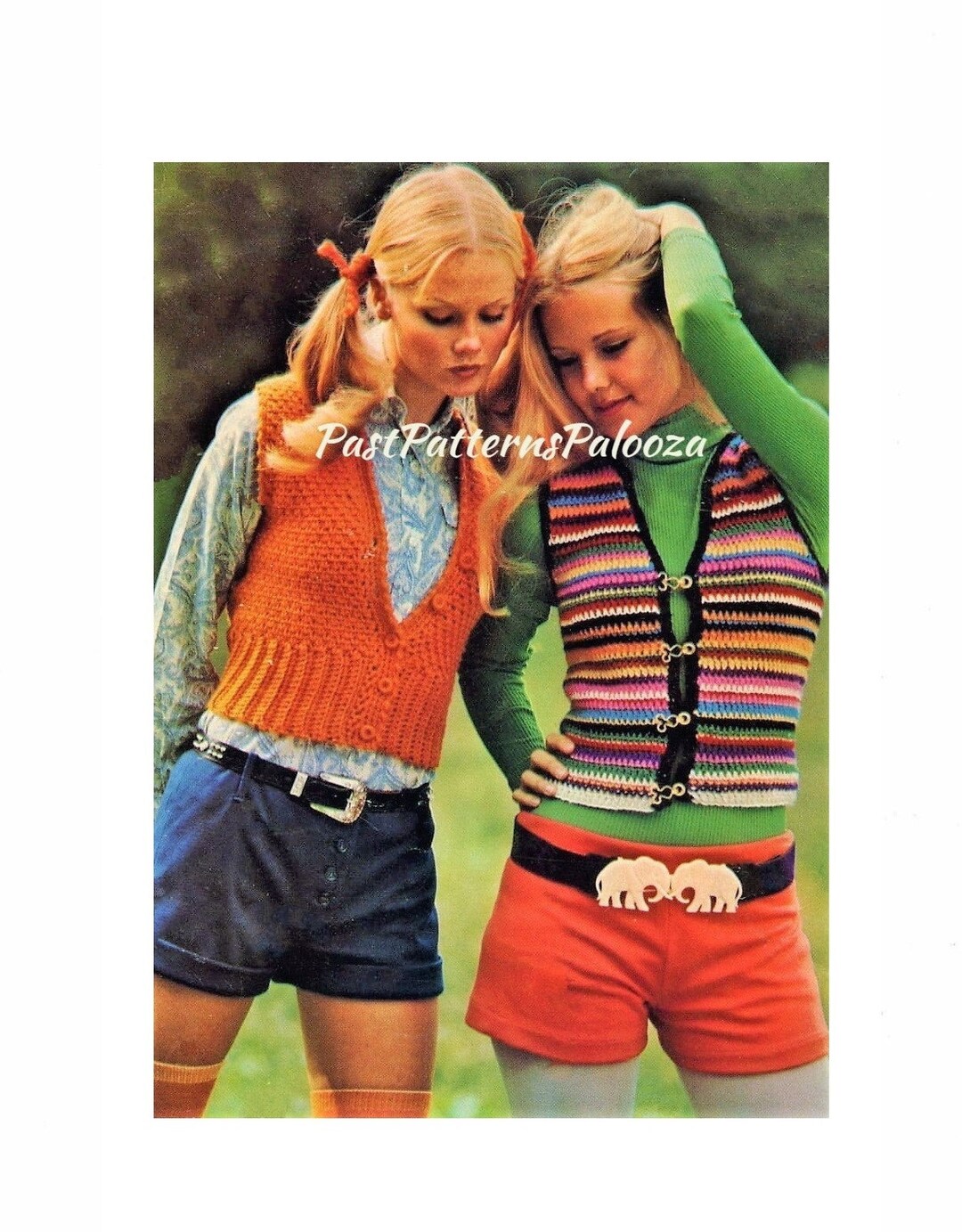 Vintage Crochet Pattern Womens Cropped Cardi Vest & Rainbow Stripe Vest ...