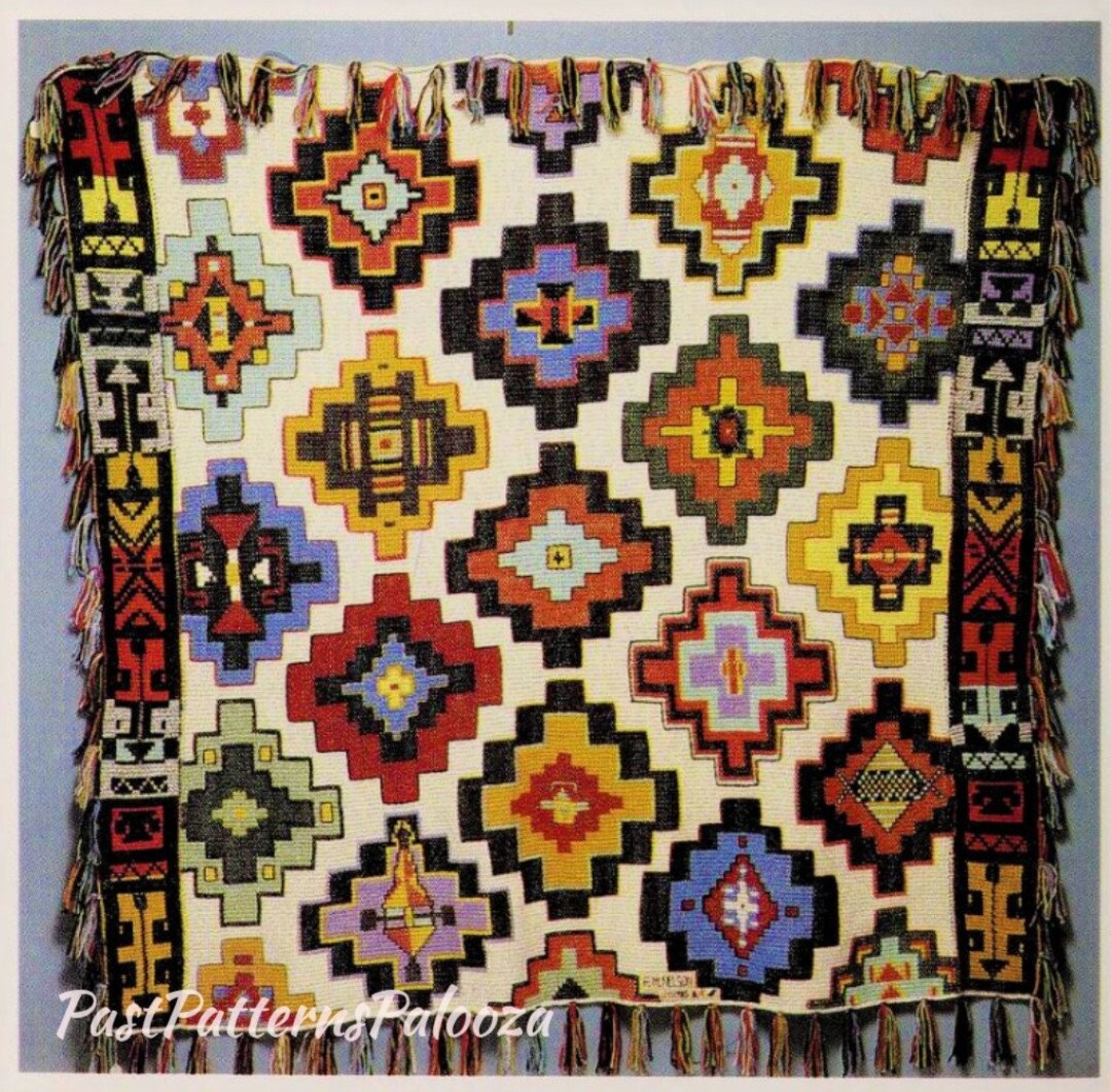 Vintage Crochet Pattern Aztec Mayan Medallions Indian Afghan - Etsy