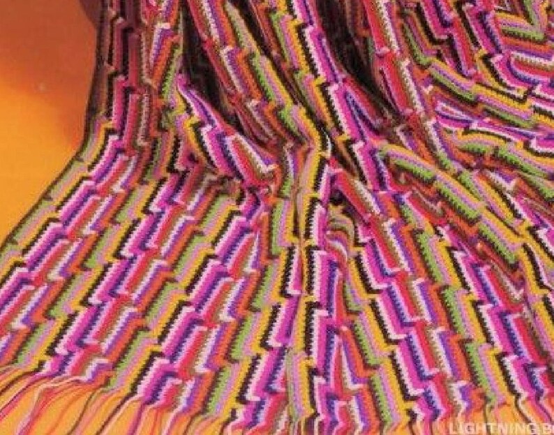 Vintage Crochet Pattern Lightning Bolt Zig Zag Afghan and Tote - Etsy