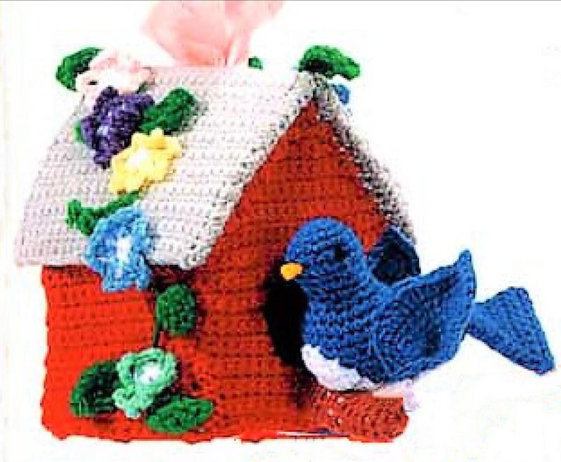 Vintage Crochet Pattern Bluebird Birdhouse Tissue Box Cover - Etsy