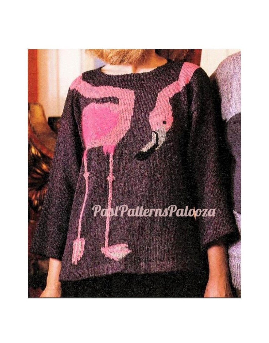 Vintage Knitting Pattern Flamingo Sweater Wraparound Neck PDF Instant ...
