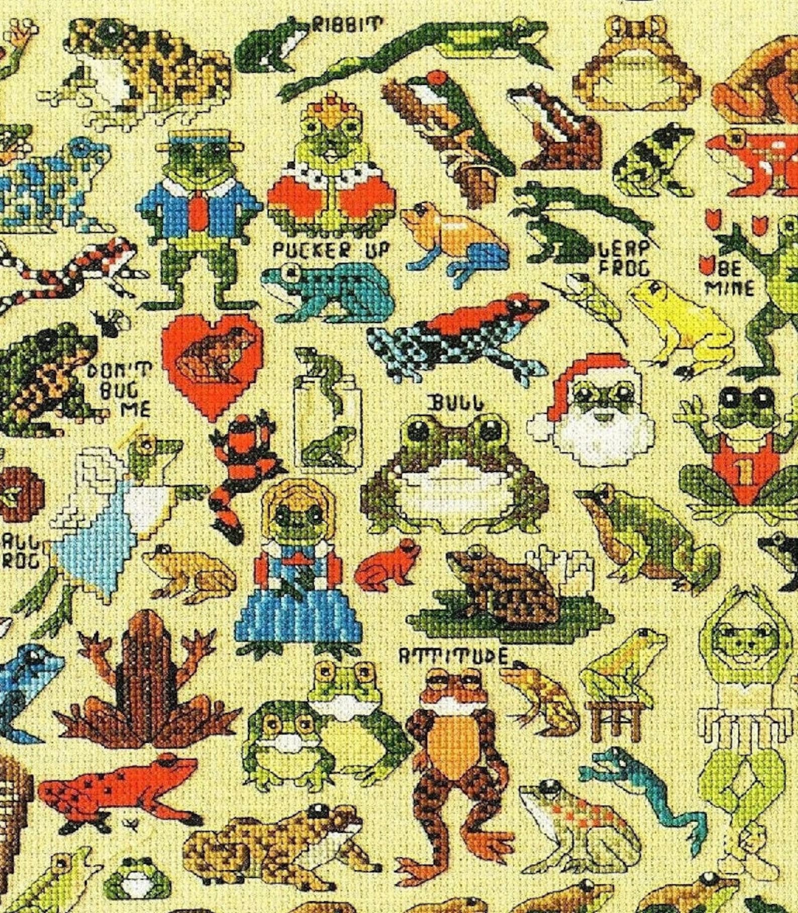 Vintage Cross Stitch Patterns Cute Mini Frog Motifs PDF Instant Digital ...