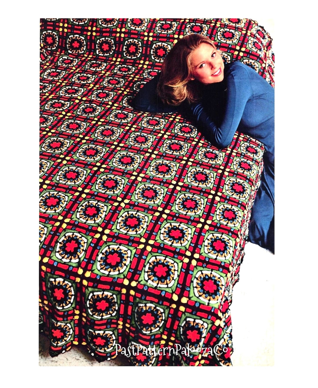 Vintage Crochet Pattern Medieval Art Stained Glass Granny Square ...