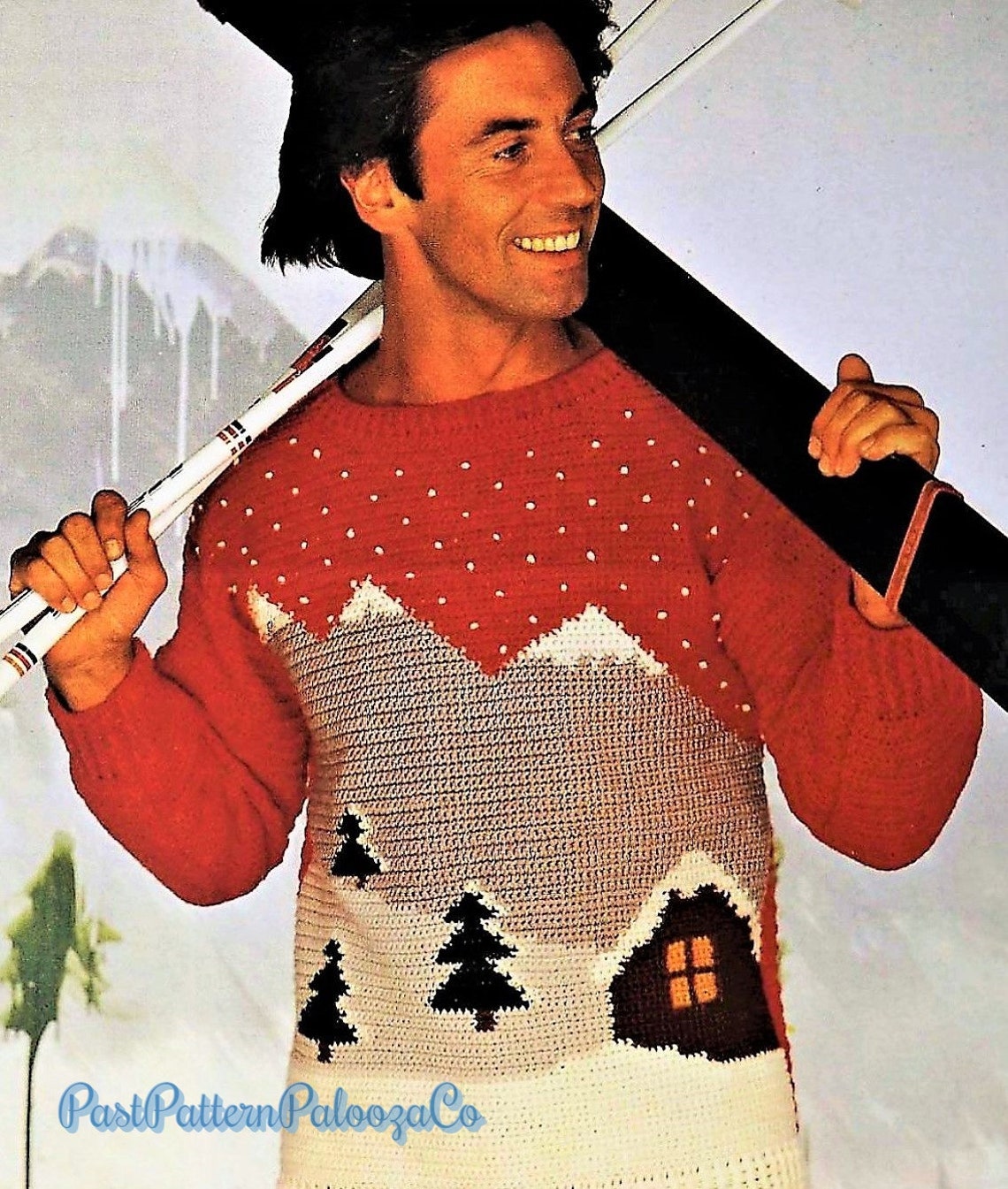 Vintage Crochet Pattern Northern Mountains Picture Sweater Winter and ...