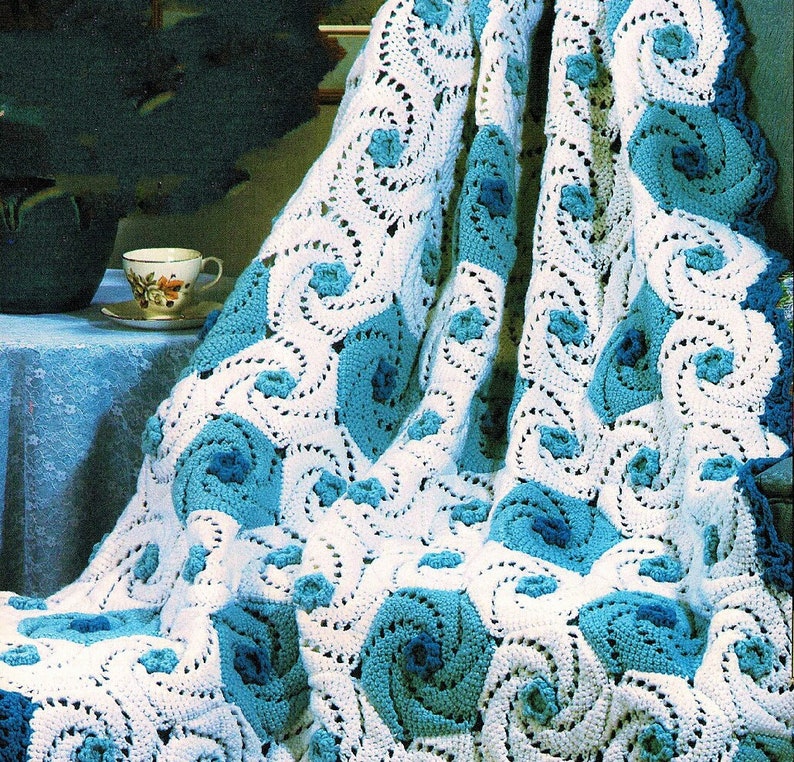 Vintage Crochet Pattern Ocean Waves Spirals Afghan PDF Instant Digital ...