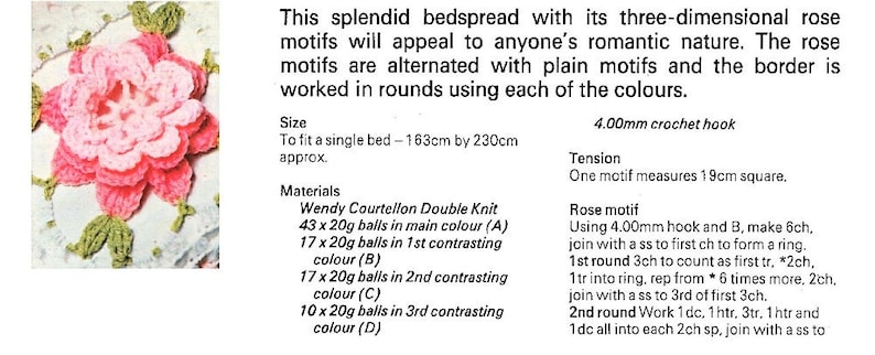 Vintage Crochet Pattern Classic Roses Bedspread Afghan PDF - Etsy