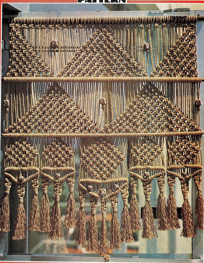 Vintage Macrame Pattern Jute Pyramid Curtain Panel Wall Hanging PDF ...