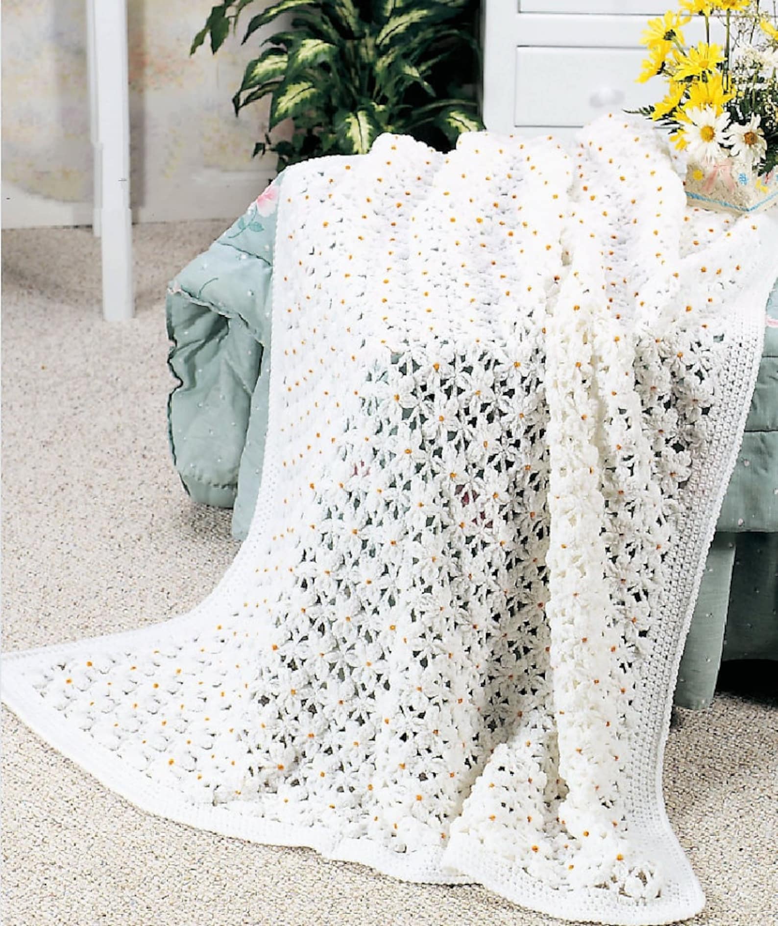 Vintage Crochet Lacy Daisy Afghan Pattern PDF Instant Digital Download ...
