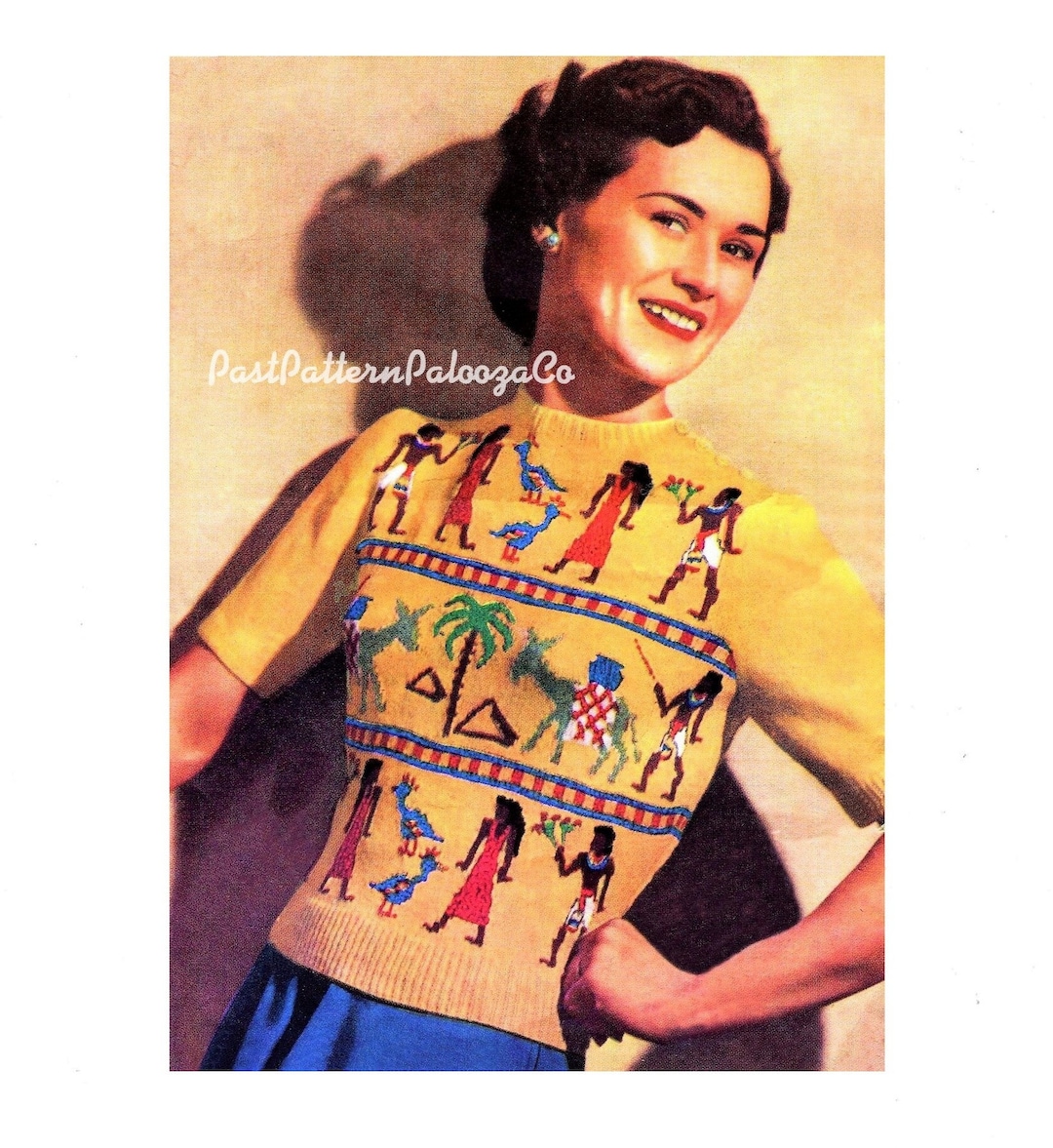 Vintage Knitting Pattern Womens Fair Isle Egyptian Sweater Jumper PDF ...
