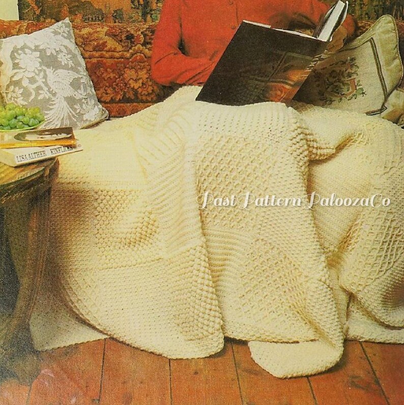 Vintage Crochet Pattern Aran Style Afghan Large Sampler Squares PDF ...