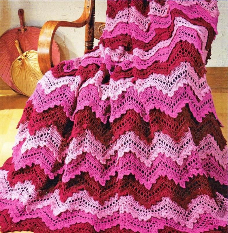 Vintage Crochet Pattern Ripple Afghan Pattern PDF Instant Digital ...
