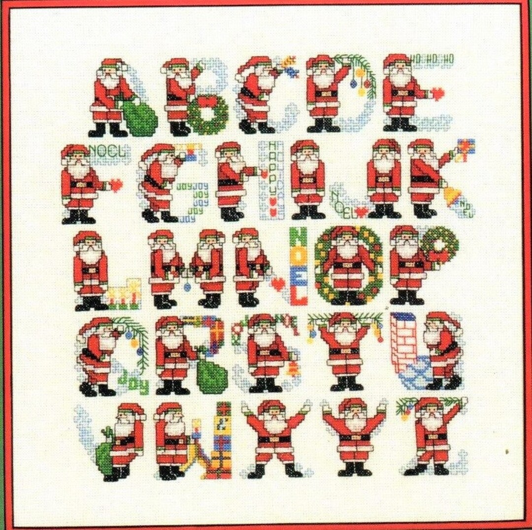 Vintage Cross Stitch Pattern Santa Claus Alphabet Abcs Father Christmas ...