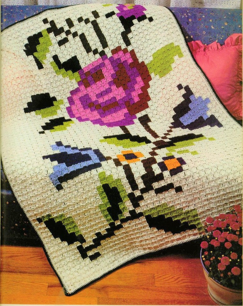 Vintage Crochet Pattern Mosaic Rose Picture Afghan Small Tiny - Etsy