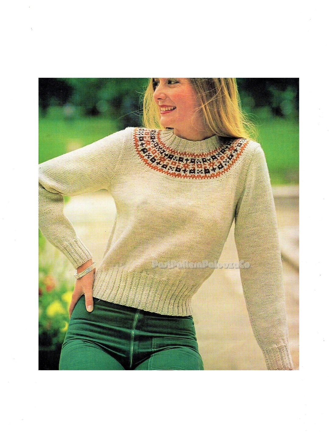 Vintage Knitting Pattern Womens Fair Isle Yoke Sweater Fairisle ...