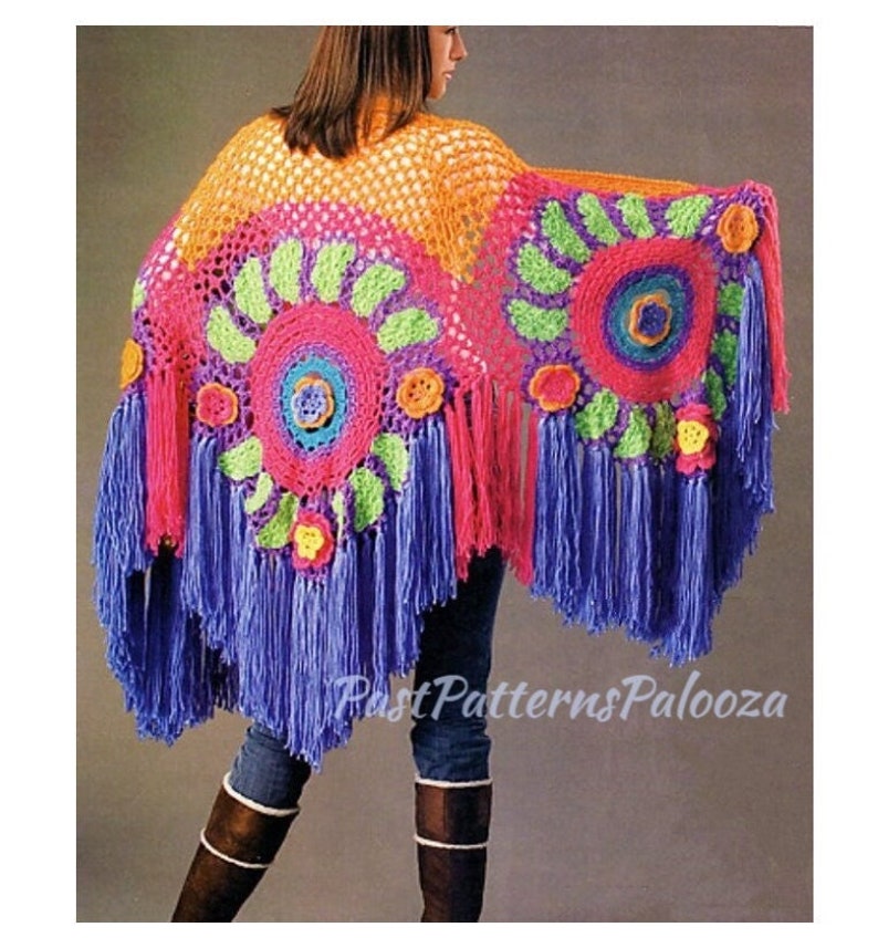 Vintage Crochet Pattern Womens Mod Rose Medallion Shawl PDF - Etsy