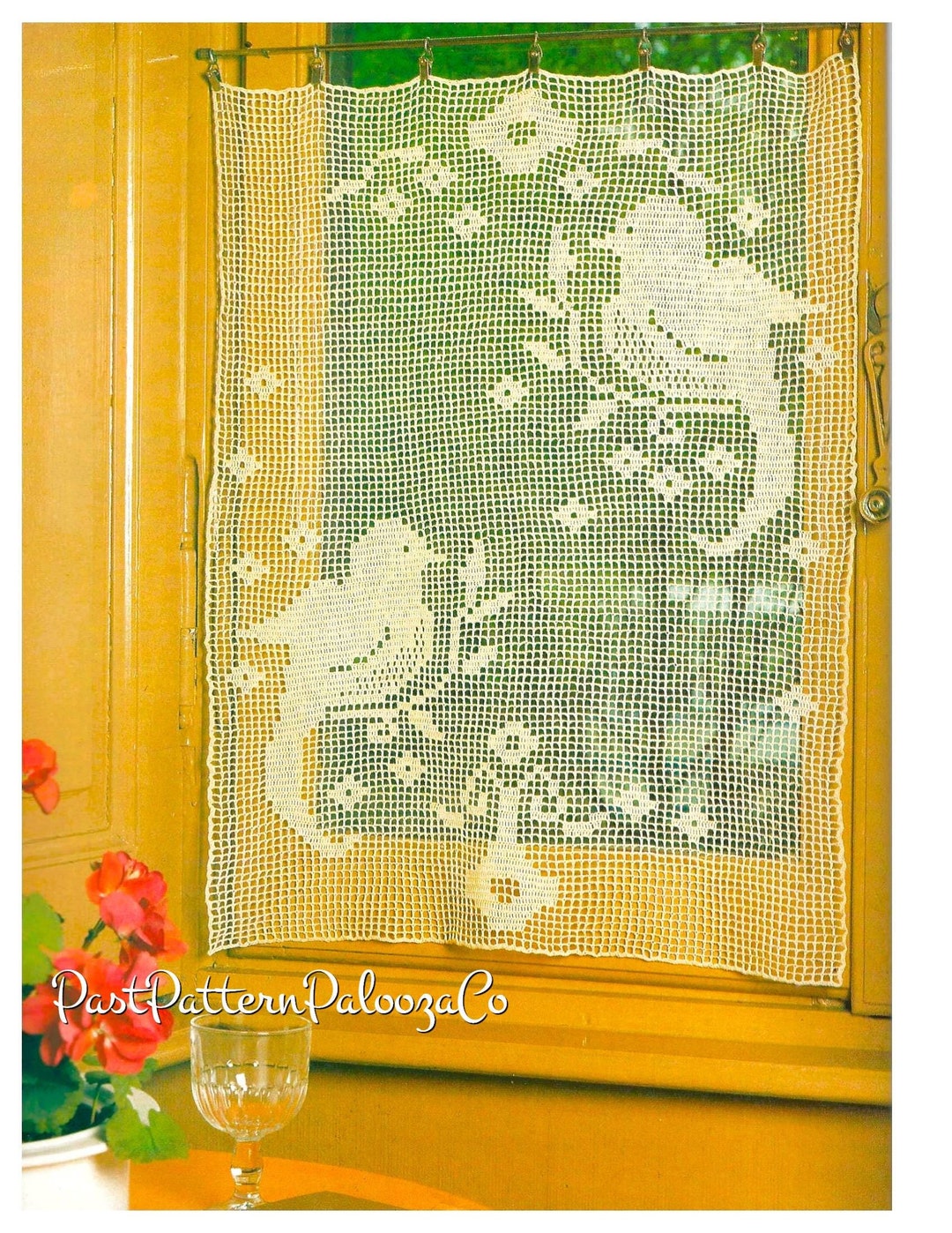 Vintage Filet Crochet Pattern Lace Songbird Birds Small Window Valance ...