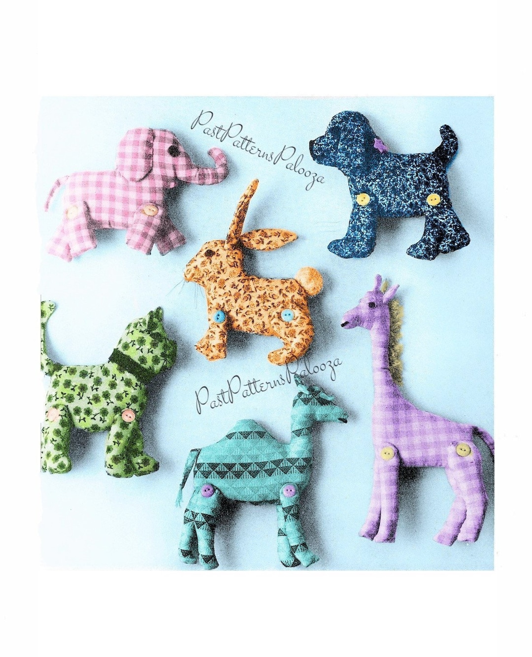 Vintage Sewing Pattern Cute Calico Gingham Animal Soft Fabric Toys PDF ...
