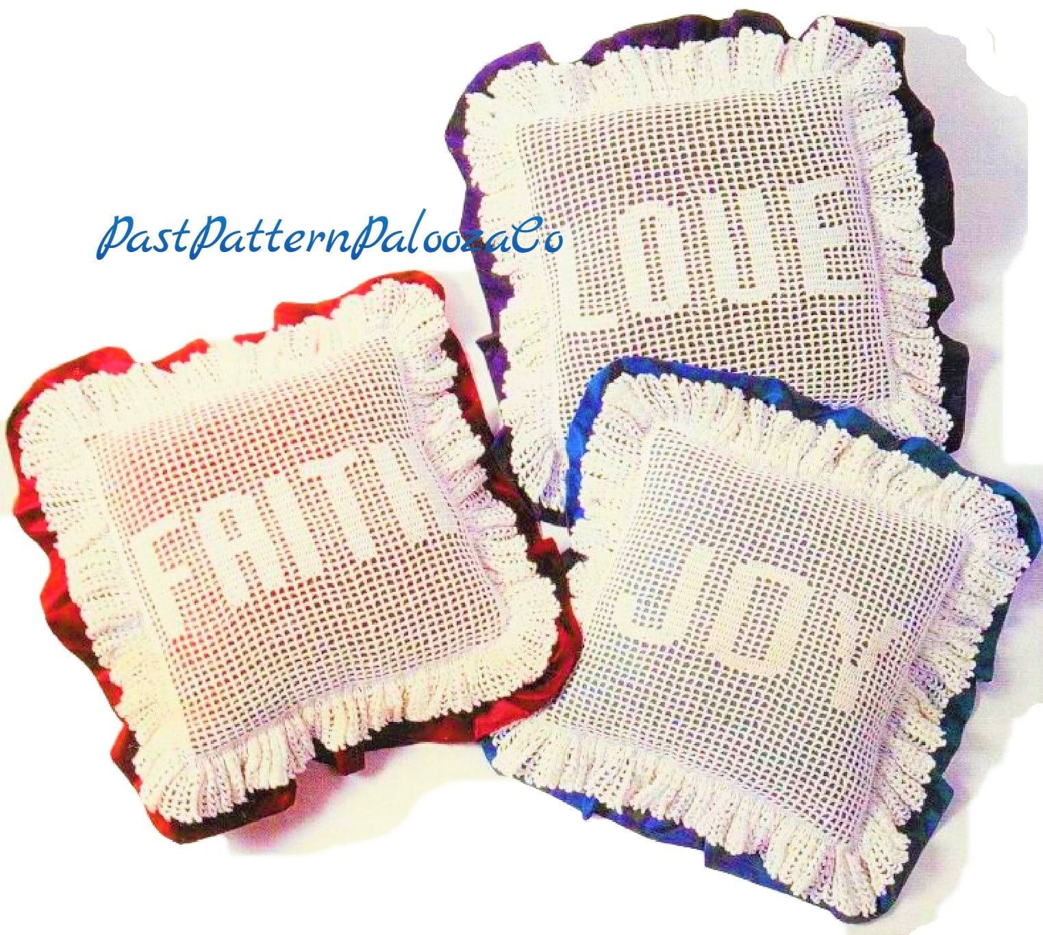 Vintage Filet Crochet Pattern 12" Love Joy Faith Lacy Pillow Fronts PDF ...