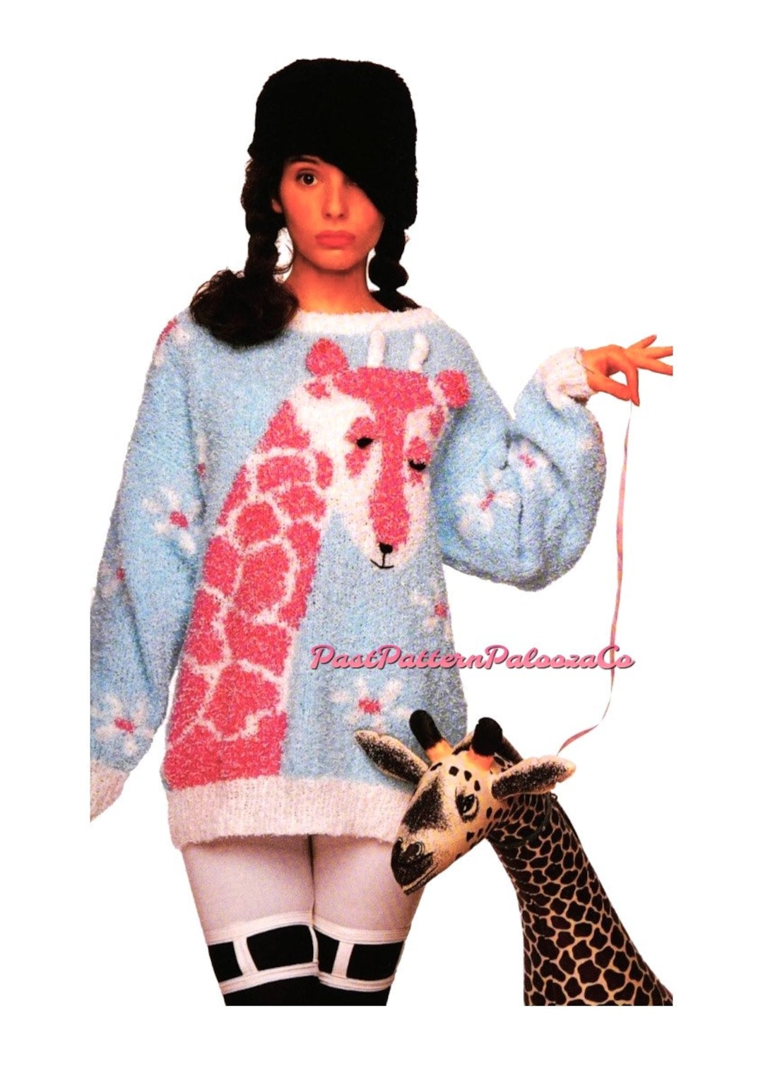 Vintage Knitting Pattern Womens Pink Giraffe Daisies Sweater PDF ...