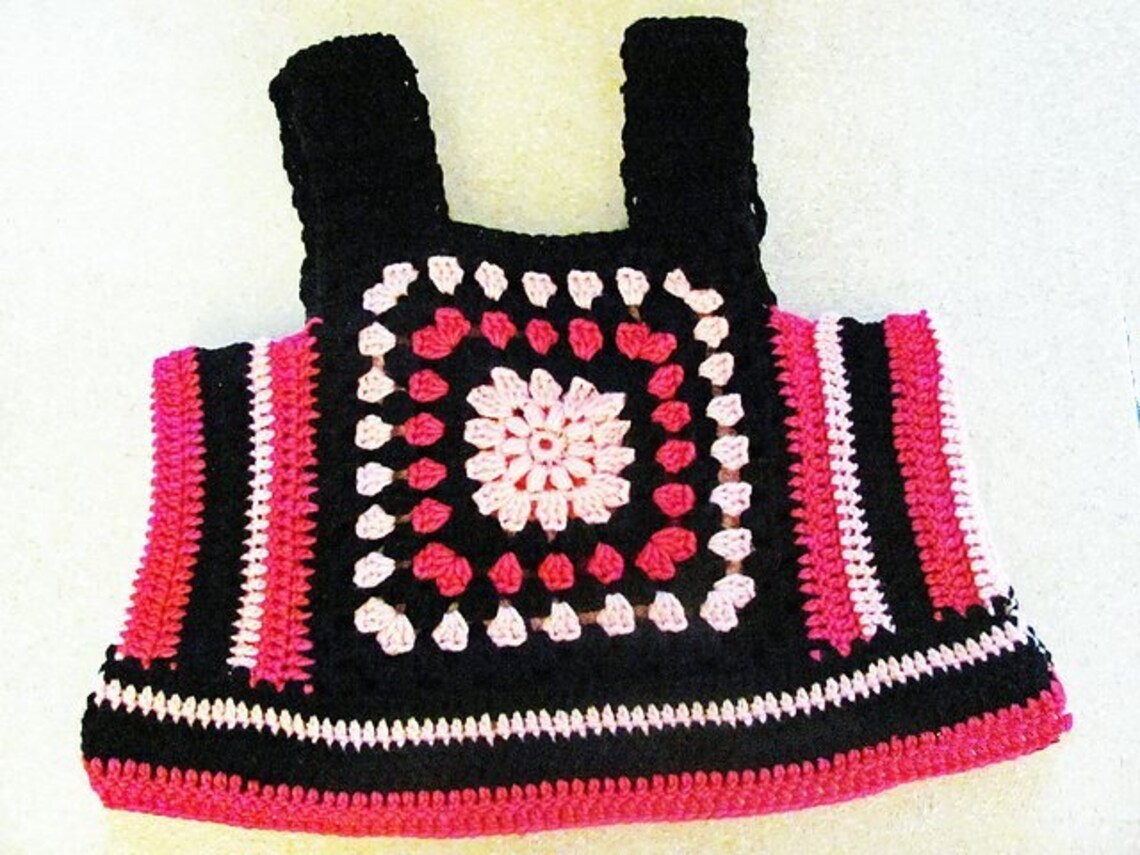 Vintage Crochet Pattern Womens Postage Stamp Vest Granny Square Rib ...