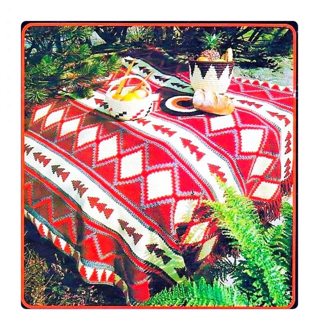 Vintage Knitting Pattern Navajo Native American Indian Blanket Afghan ...