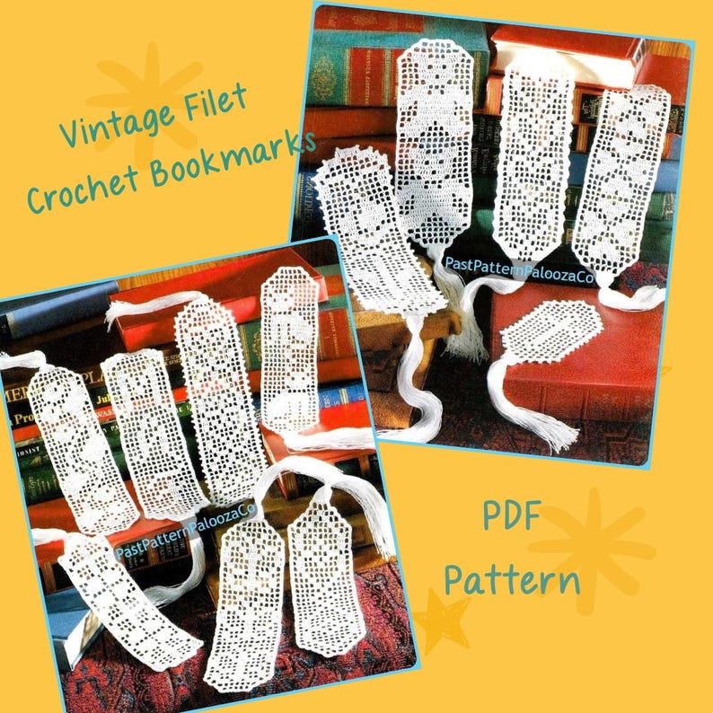 Vintage Filet Crochet Pattern 12 Pretty Bookmark Designs PDF Instant ...