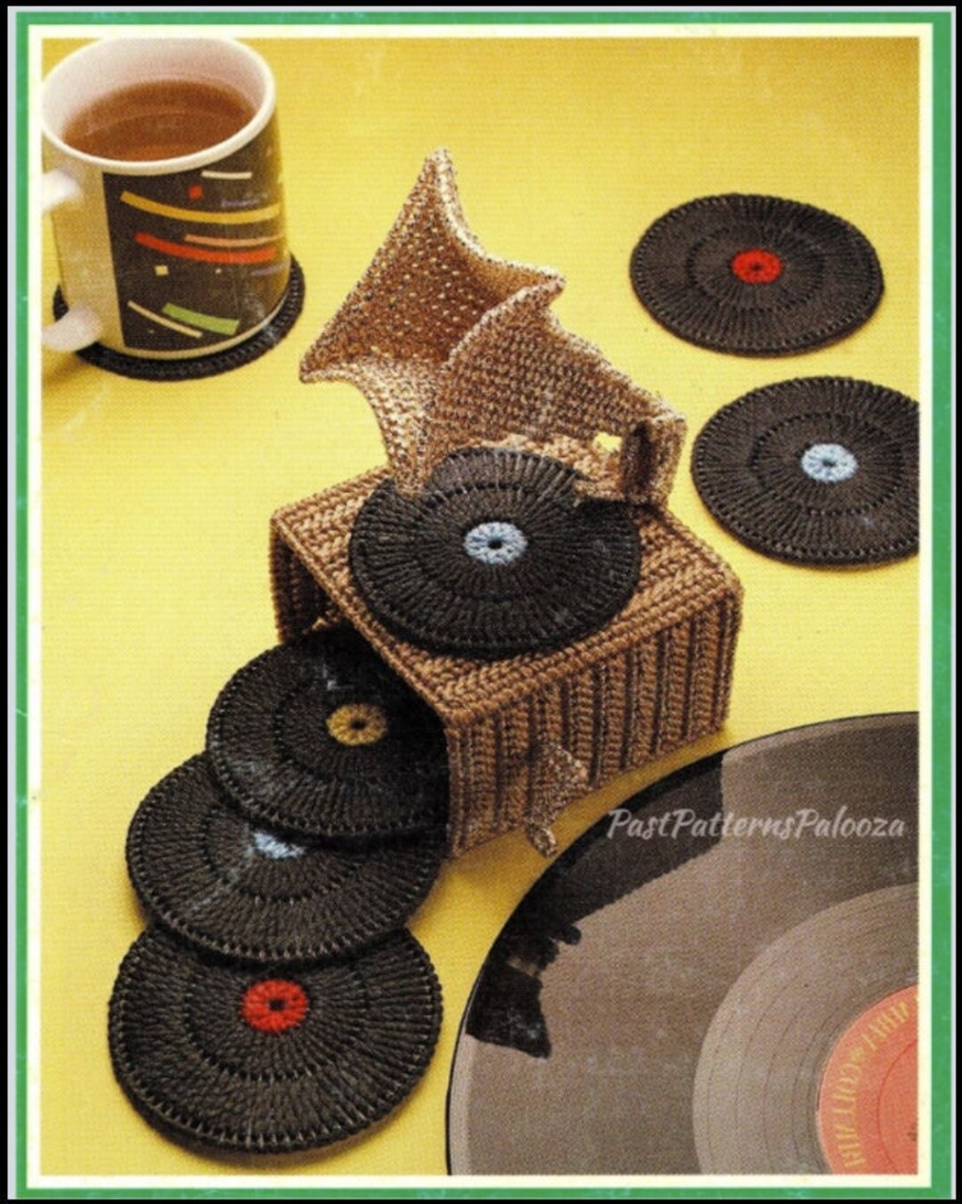 Vintage Plastic Canvas Pattern Vinyl Records and Phonograph Player ...