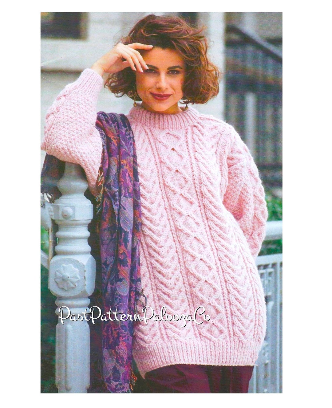 Vintage Sweater Knitting Pattern Womens Textured Diamonds Cables Long ...